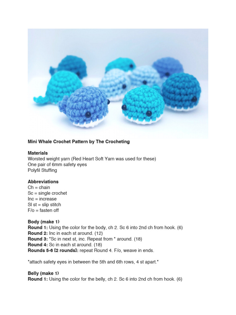 Mini Whale Crochet Pattern Guide | PDF