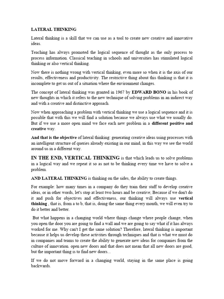 Conclusion Lateral Thinking | PDF | Thought | Epistemology