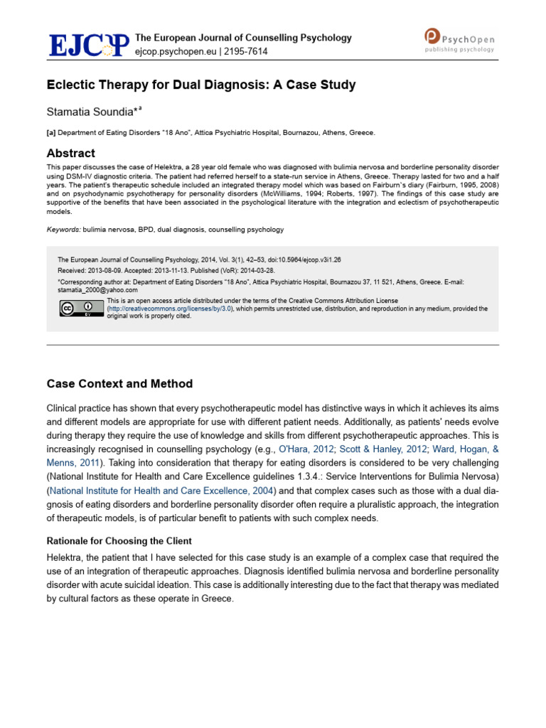 Eclectic Therapy For Dual Diagnosis - A Case Study | PDF ...