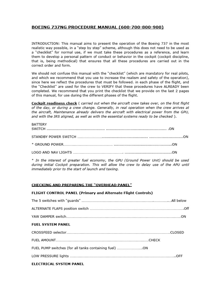 Boeing 737NG Operations and Procedures Manual | Download Free PDF ...