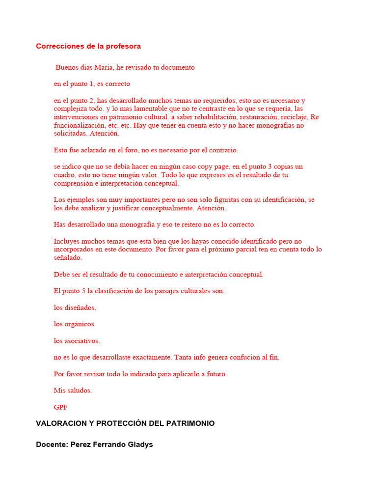 Valoración y Protección Del Patrimonio. Pimer Trabajo. María Isabel ...