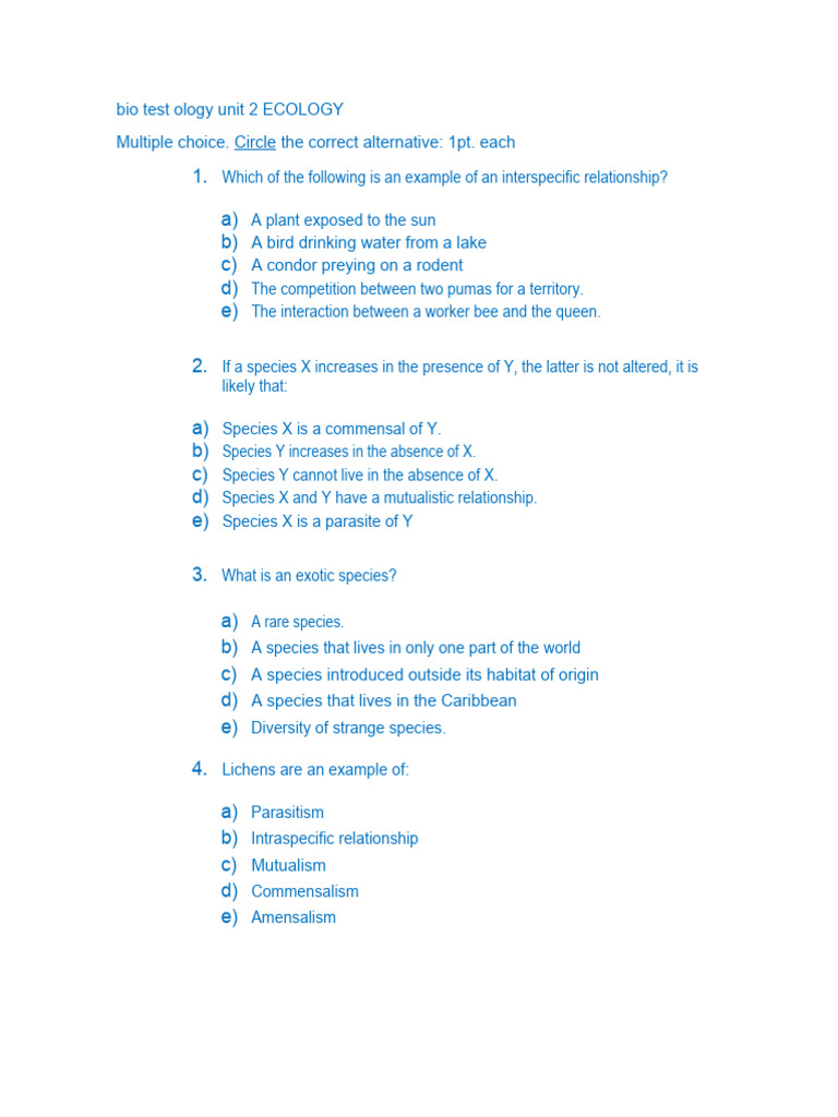 Biology Test Unit 2 ECOLOGY | PDF | Ecology | Ecosystem