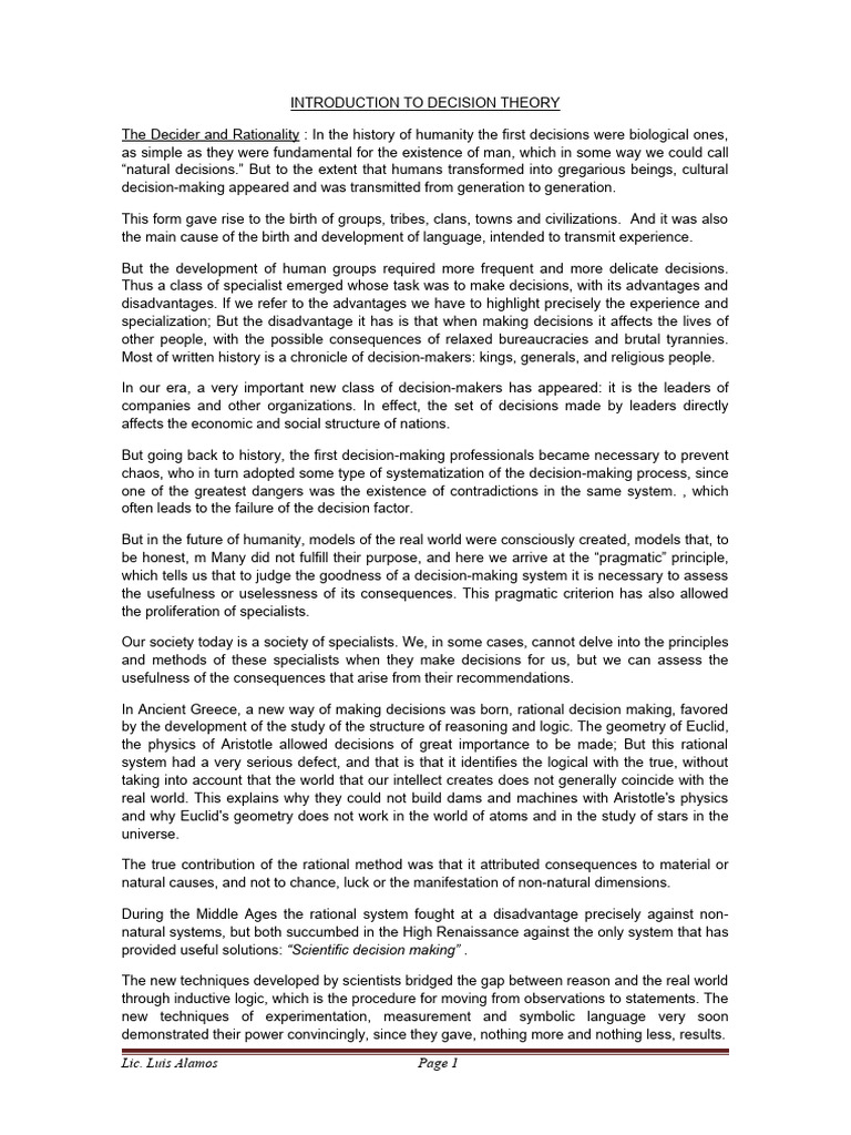 Introduction To Decision Theory | PDF | Decision Making | Decision Theory