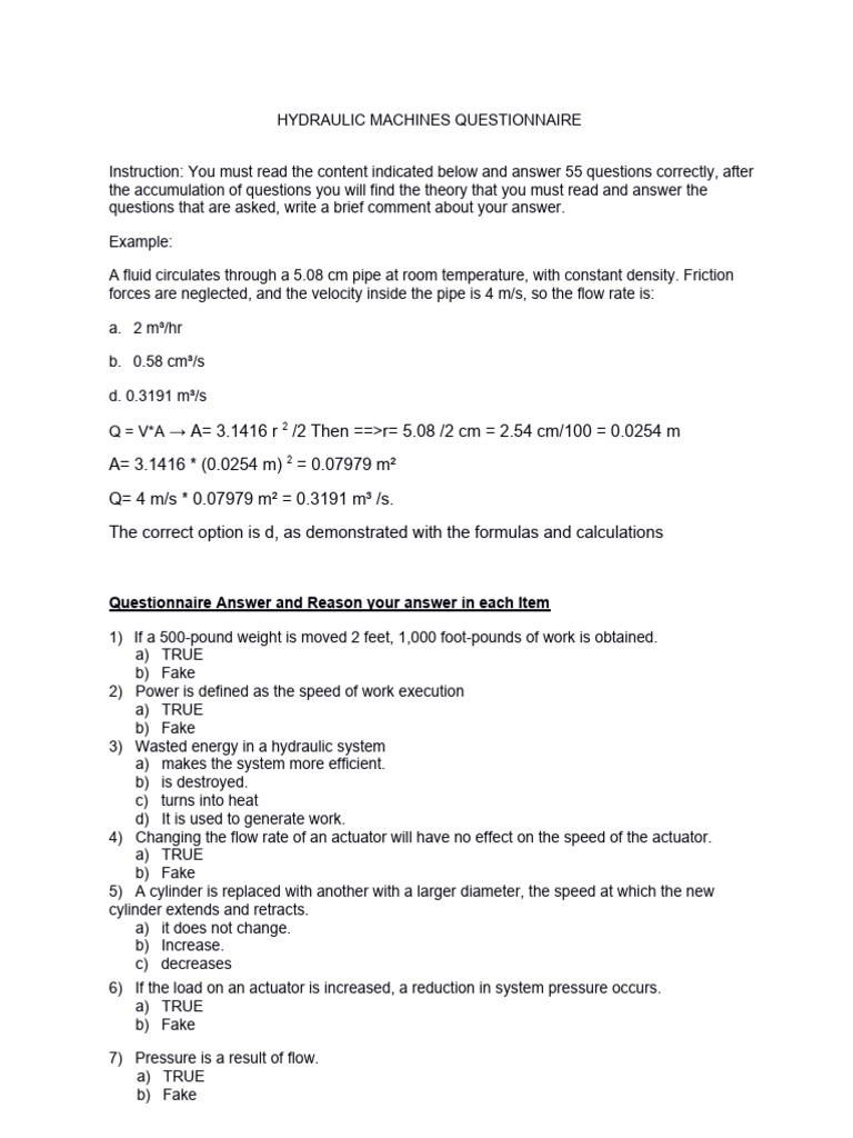 Hydraulics Manual Questionnaire | PDF | Pump | Valve