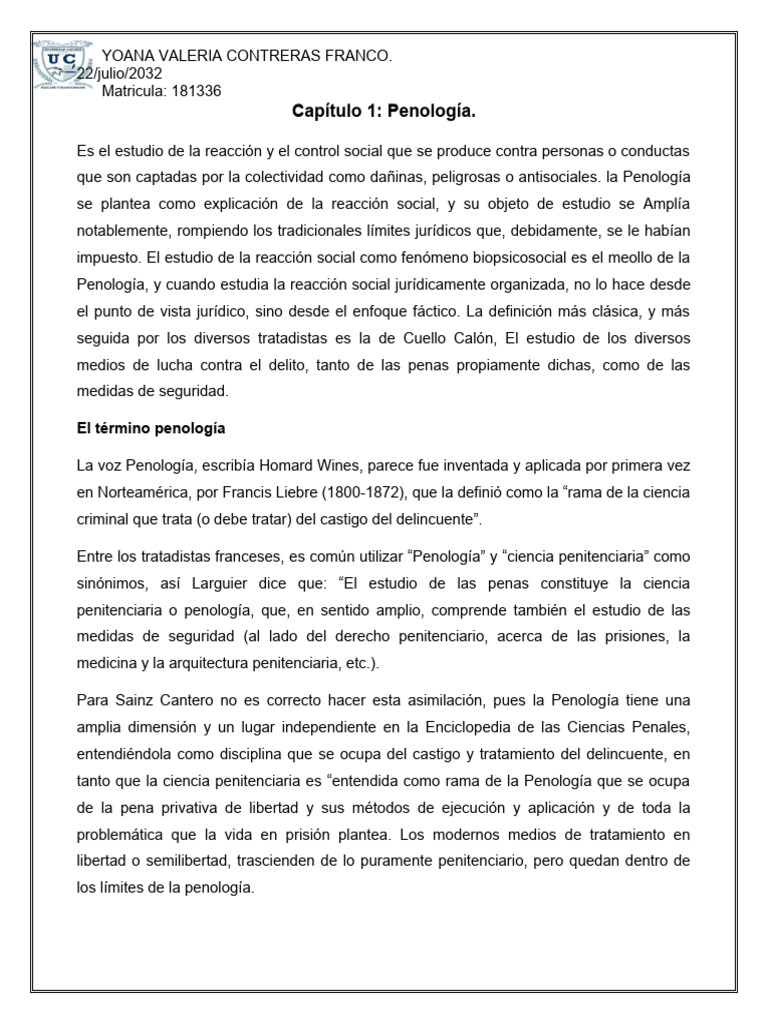 Tarea 1 Penologia | PDF | Criminología | Criminología