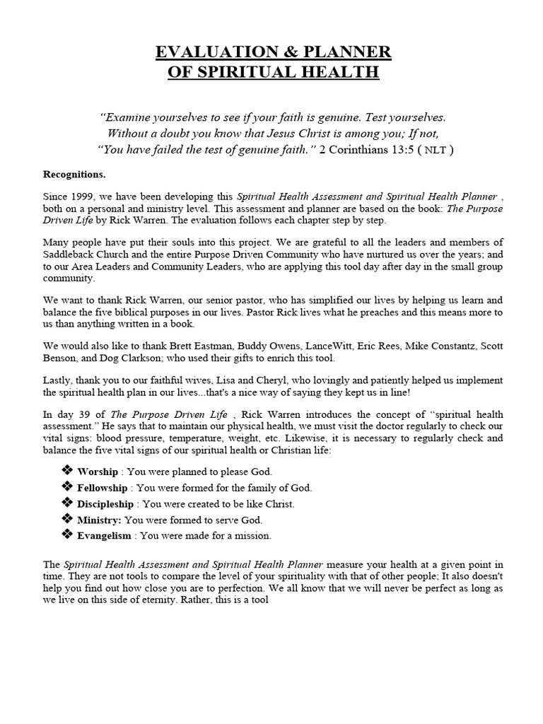Spiritual Health Assessment and Planner | Download Free PDF | Lord's ...