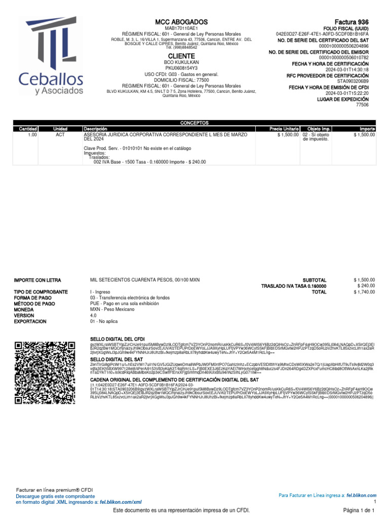 Factura Incorrecta BCO KUKULCAN 1 de Marzo | PDF | Pagos