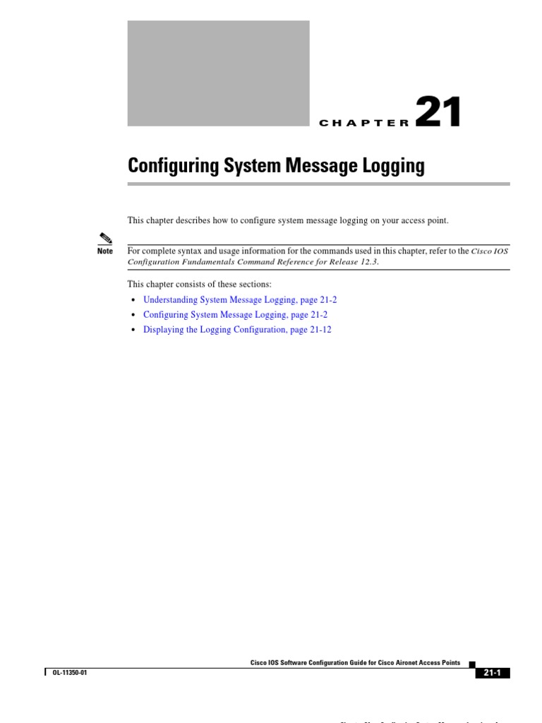 Configuring System Message Logging This Chapter Describes How To Configure System Message