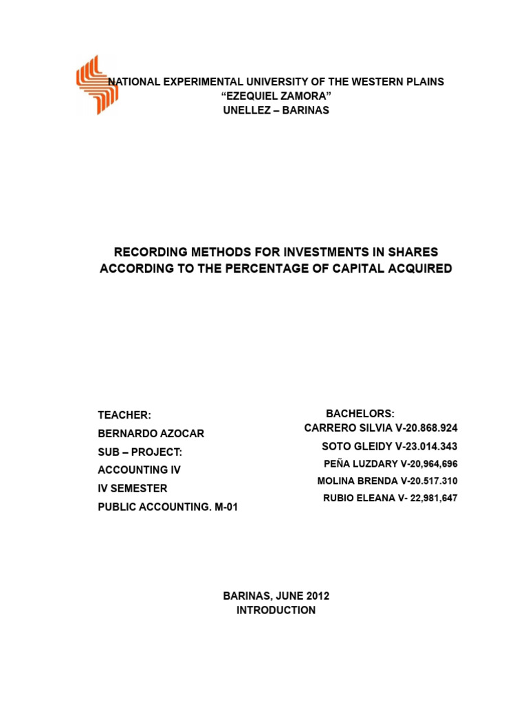 Recording Methods For Investments in Shares According To The Percentage ...