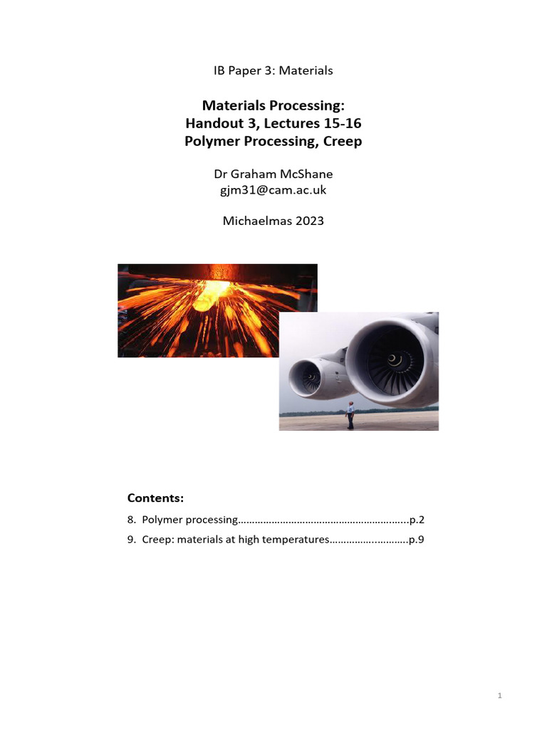 Handout 3 - Lectures 15-16 - Polymers, Creep - Filled - 2023 | PDF ...