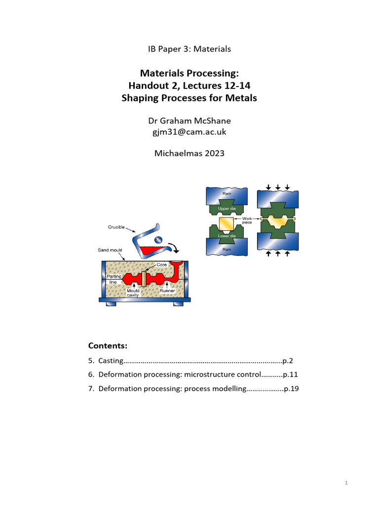 Handout 2 - Lectures 12-14 - Shaping Processes - Filled - 2023 | PDF | Dislocation | Deformation ...