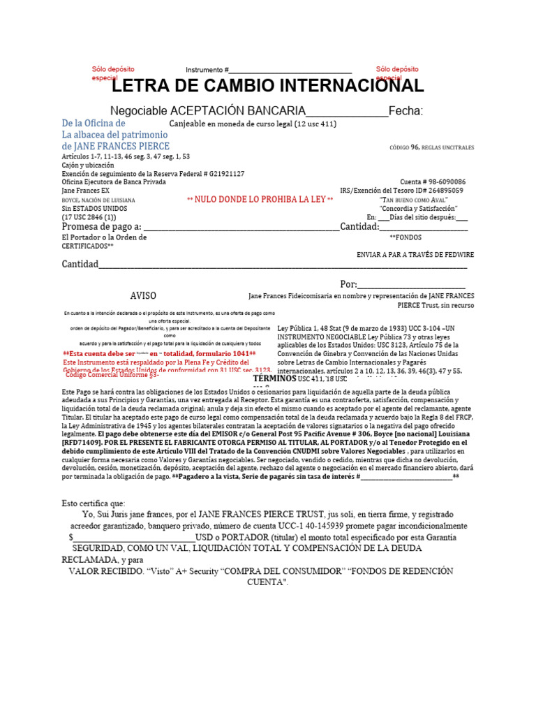 Plantilla de letra de cambio internacional | PDF | Pagaré | Economias