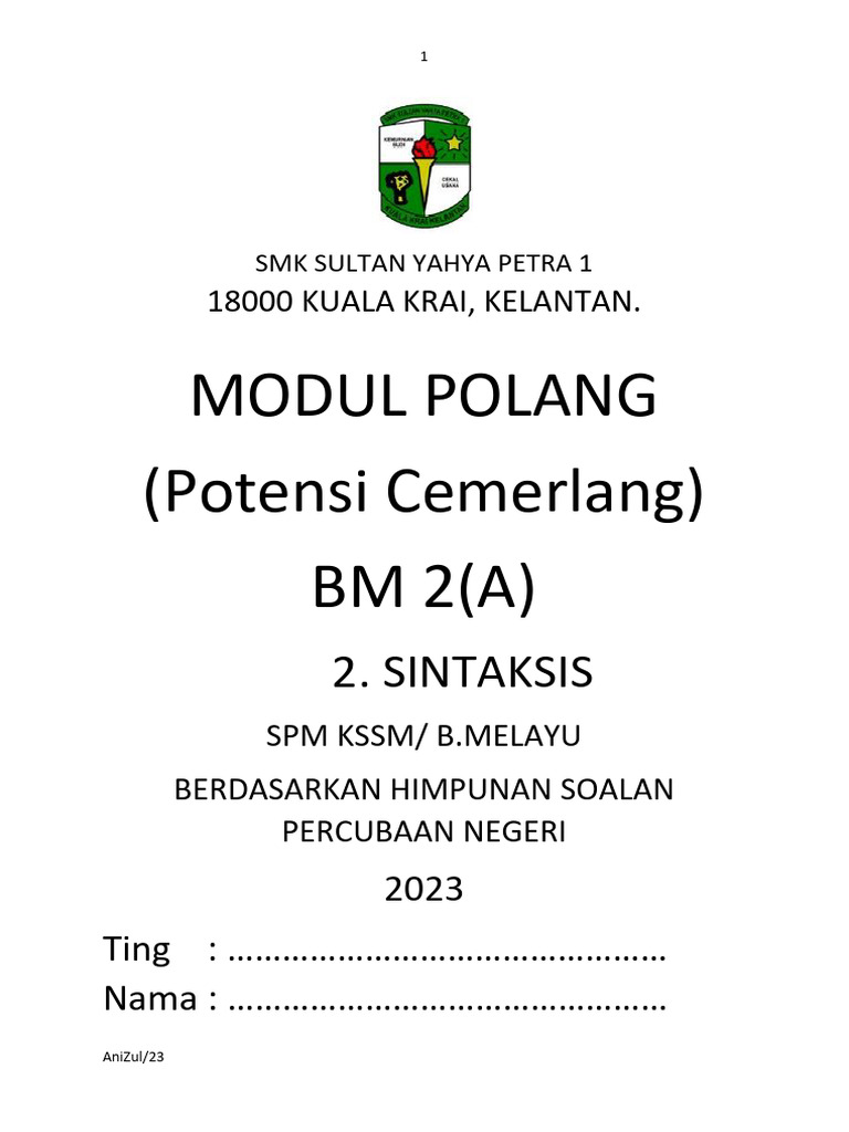 B. Bm2 (A2) Modul Polang Percubaan SPM 2023 | PDF