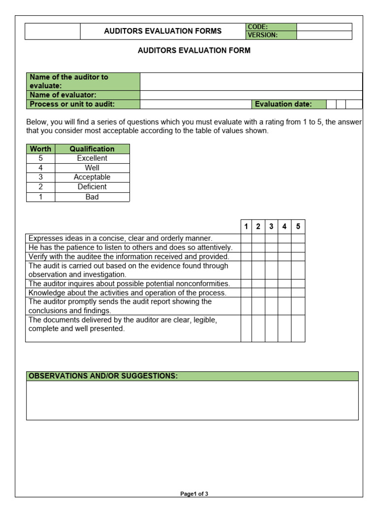 Auditor Evaluation Forms | PDF | Audit | Auditor's Report