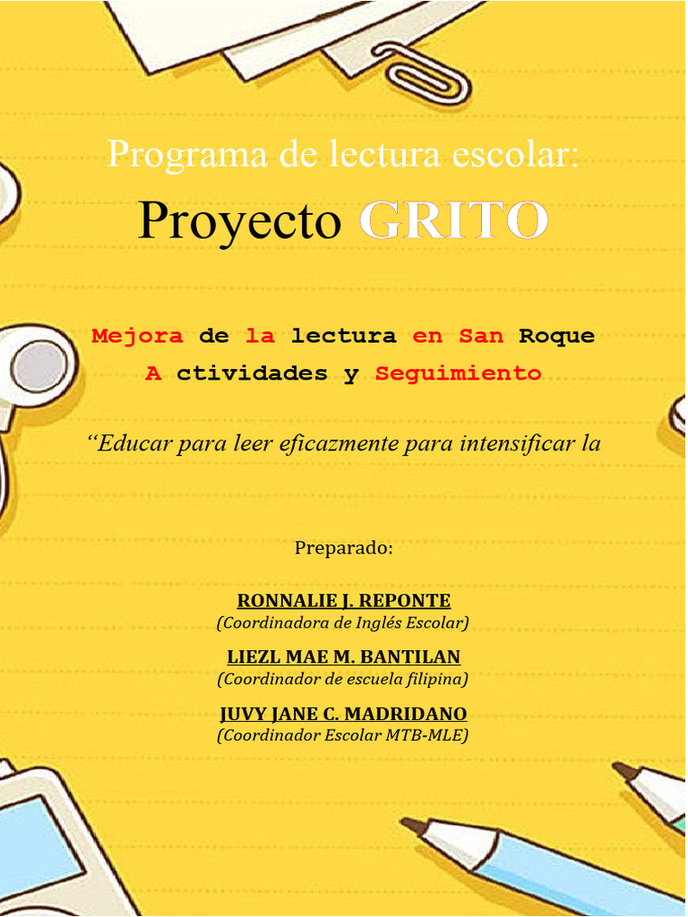 Programa de Lectura Escolar:: Proyecto | PDF | Educación de la primera infancia | Evaluación