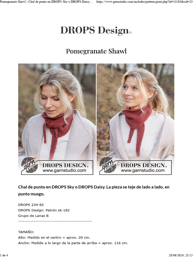Pomegranate Shawl - Chal de Punto en DROPS Sky o DROPS Daisy. La Pieza Se Teje de Lado a Lado ...