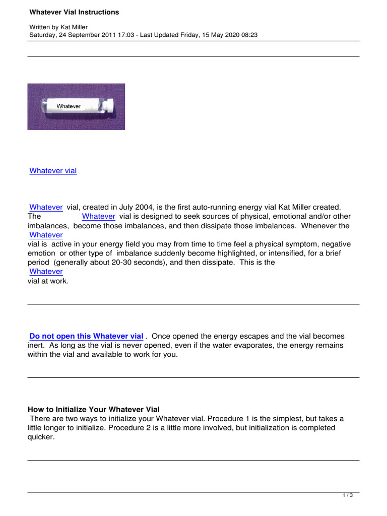 Whatever Vial Instructions | PDF | Hand