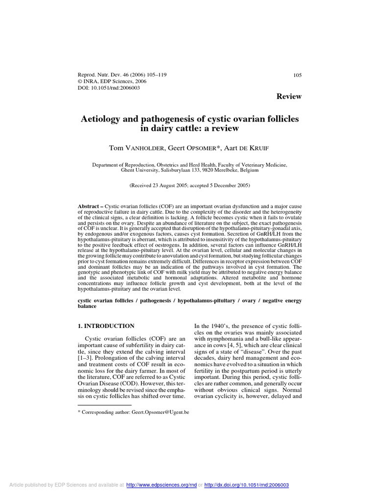 Aetiology and Pathogenesis of Cystic Ovarian Follicles in Dairy Cattle ...