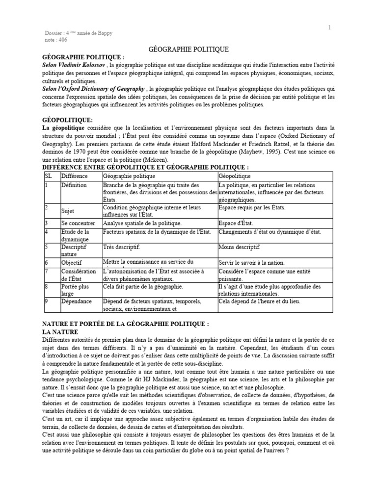 Introduction à la Géographie Politique | PDF | Géographie