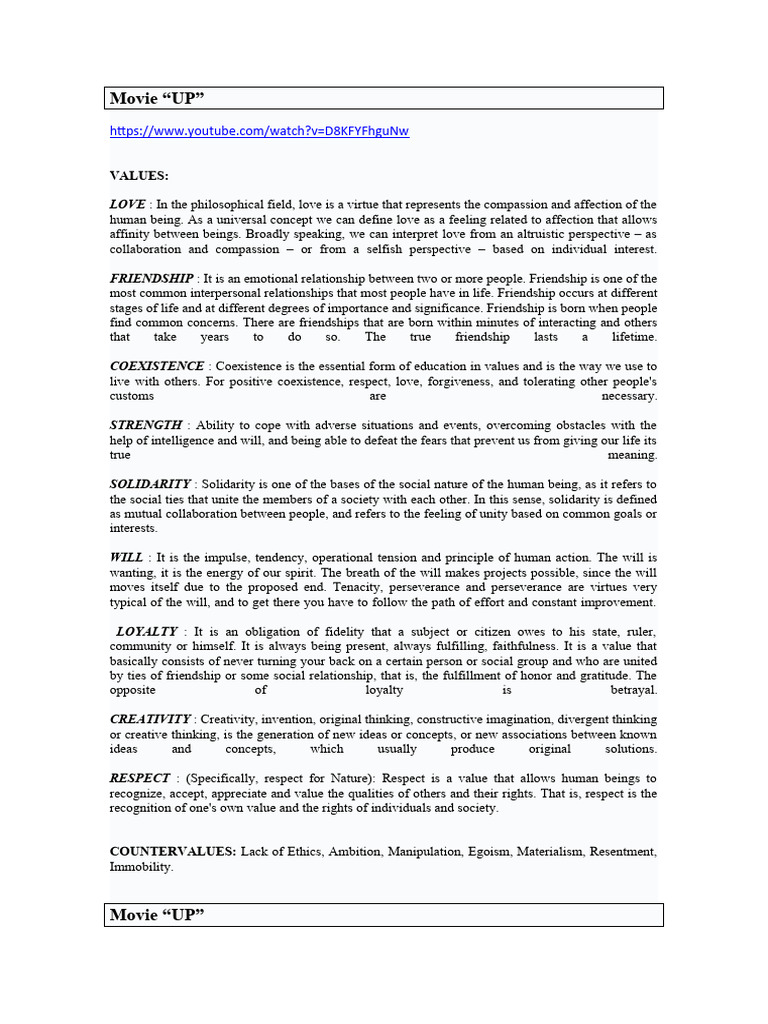 Up Movie Activities | PDF | Love | Friendship