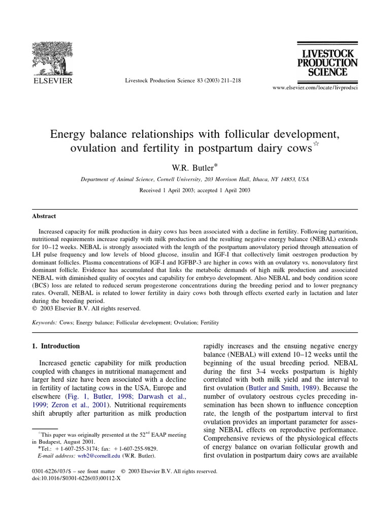 Energy Balance and Fertility in Dairy Cows | PDF | Dairy Cattle | Cattle