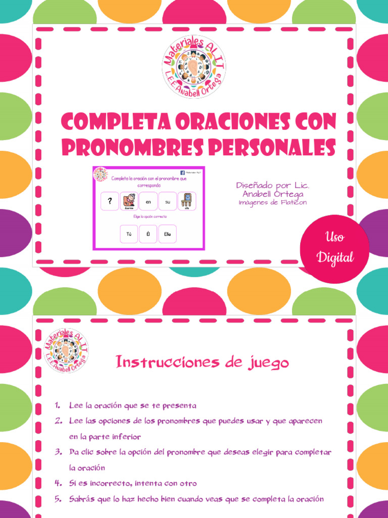 Completa oraciones con pronombres | PDF | Oración