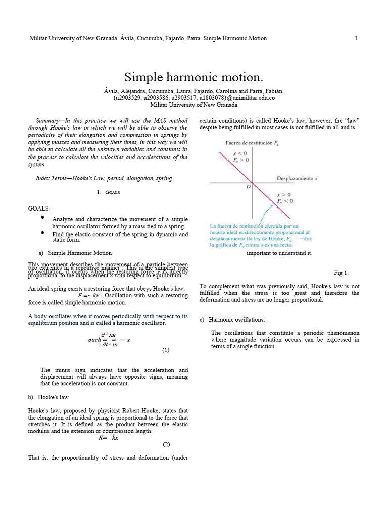 Pre-Report and Simple Harmonic Motion Report | PDF | Oscillation | Force