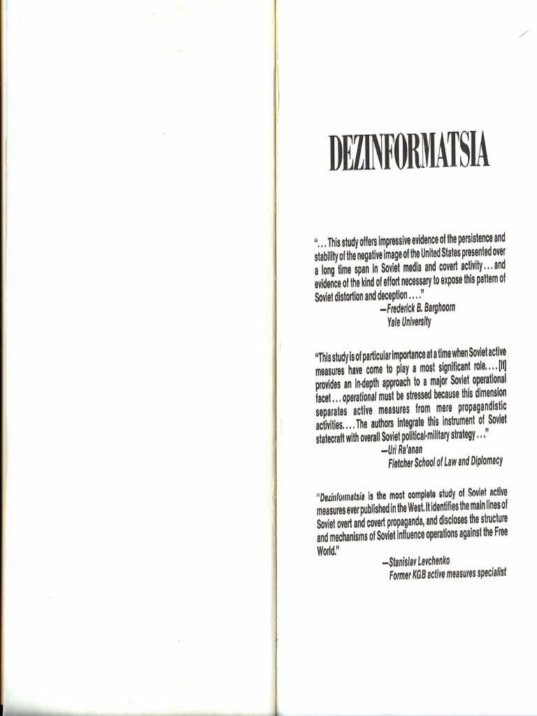 Dezinformatsia Active Measures in Soviet Strategy - Propaganda (Richard ...
