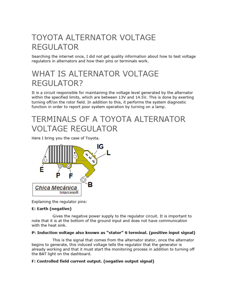 Toyota Alternator Voltage Regulator Guide | PDF | Voltage | Electrical ...