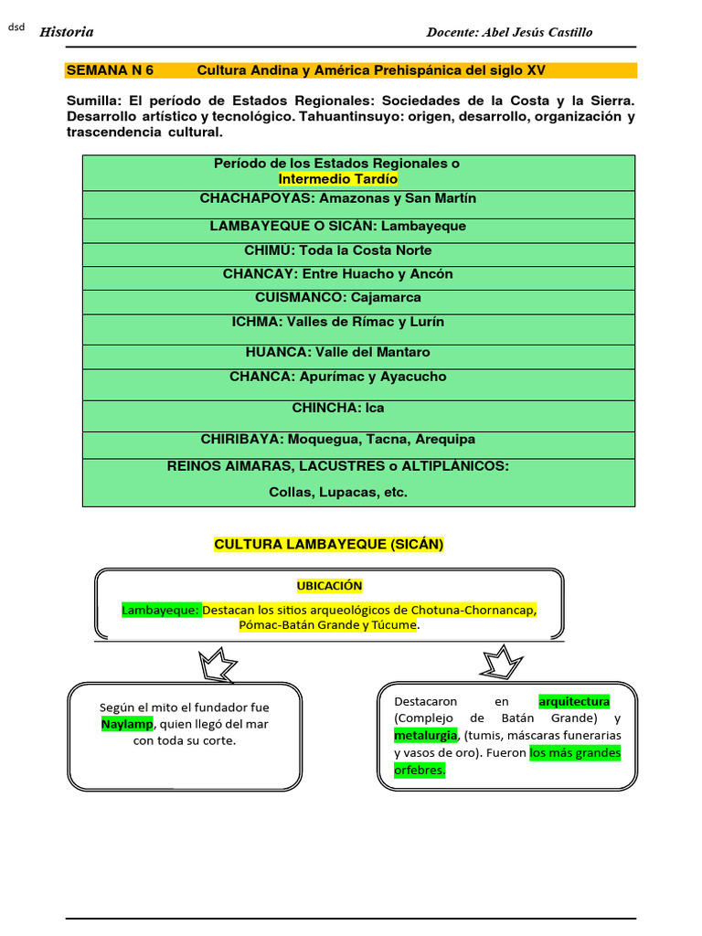 SEMANA N 6 Cultura Andina y América Prehispánica Del Siglo XV | PDF ...