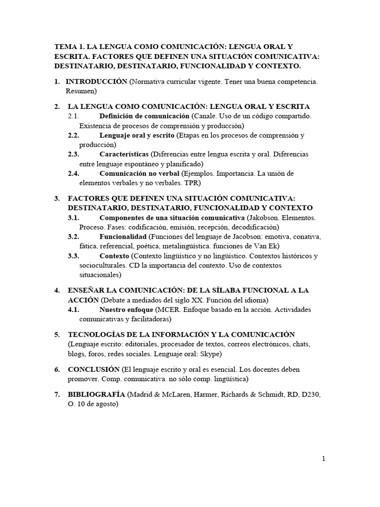 TEMA 1 Oposiciones Inglés Primaria | PDF | Comunicación | Lingüística