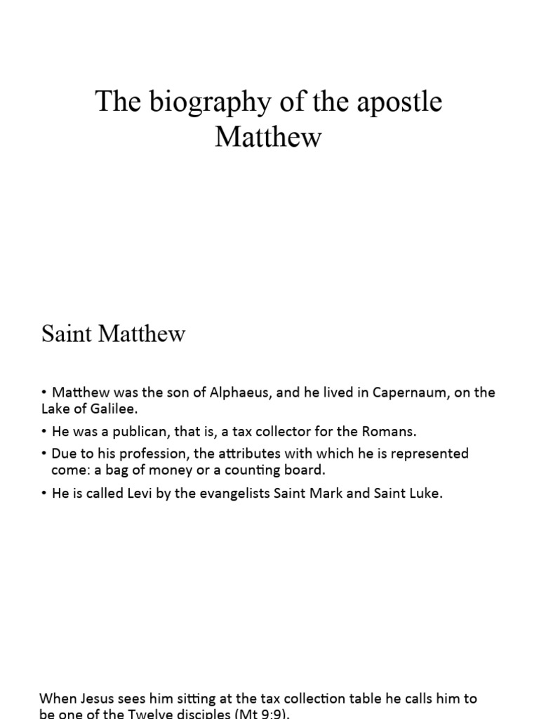 The Biography of The Apostle Matthew | PDF | Gospel Of Matthew | Jesus