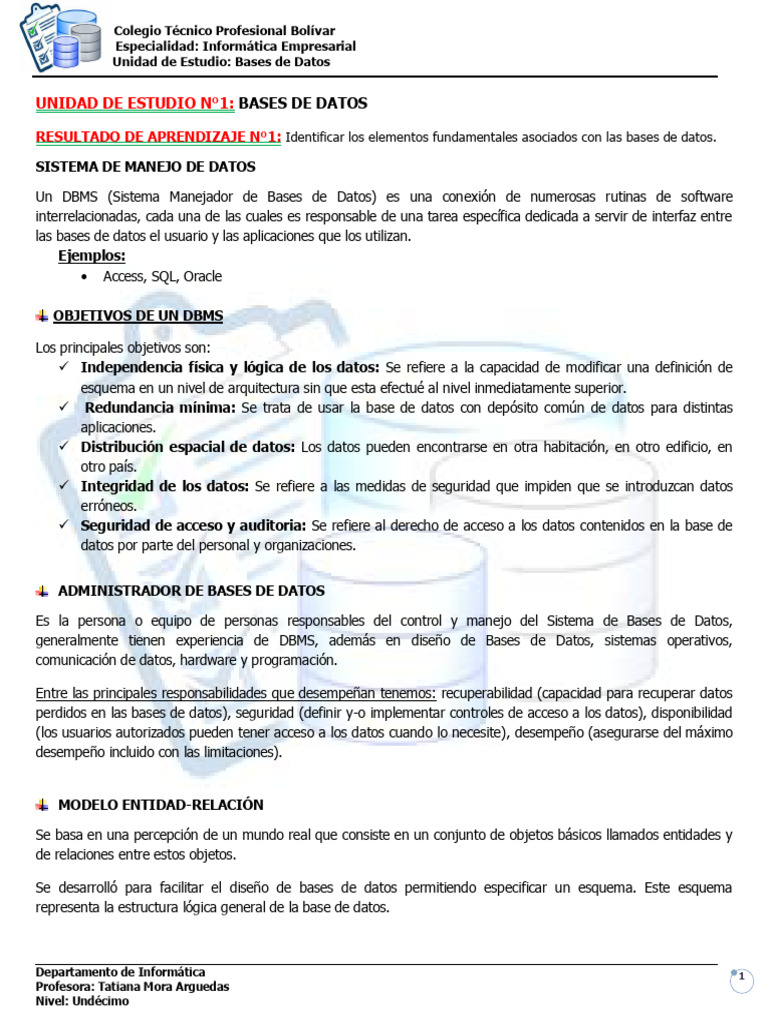 Unidad#1 Obj#1.2-Bases de Datos | PDF | Bases de datos | Base de datos relacional
