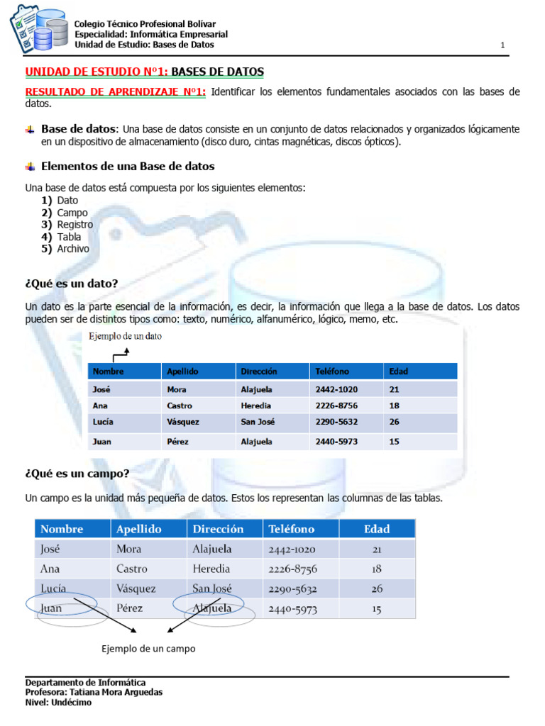 Unidad#1 Obj#1.1-Base de Datos 2 | PDF | Bases de datos | Base de datos relacional