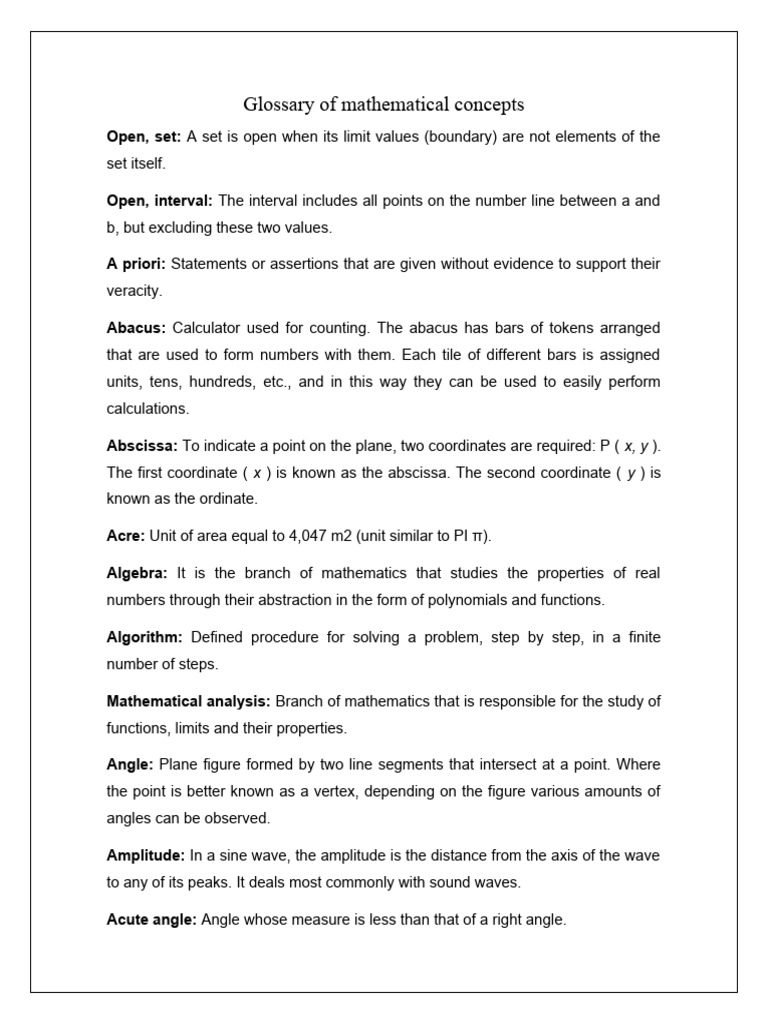 Glossary Of Mathematical Concepts Pdf Division Mathematics