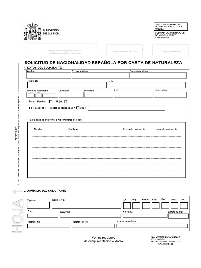 Solicitud Nacionalidad Carta Naturaleza | Descargar gratis PDF | Judicaturas | Gobierno