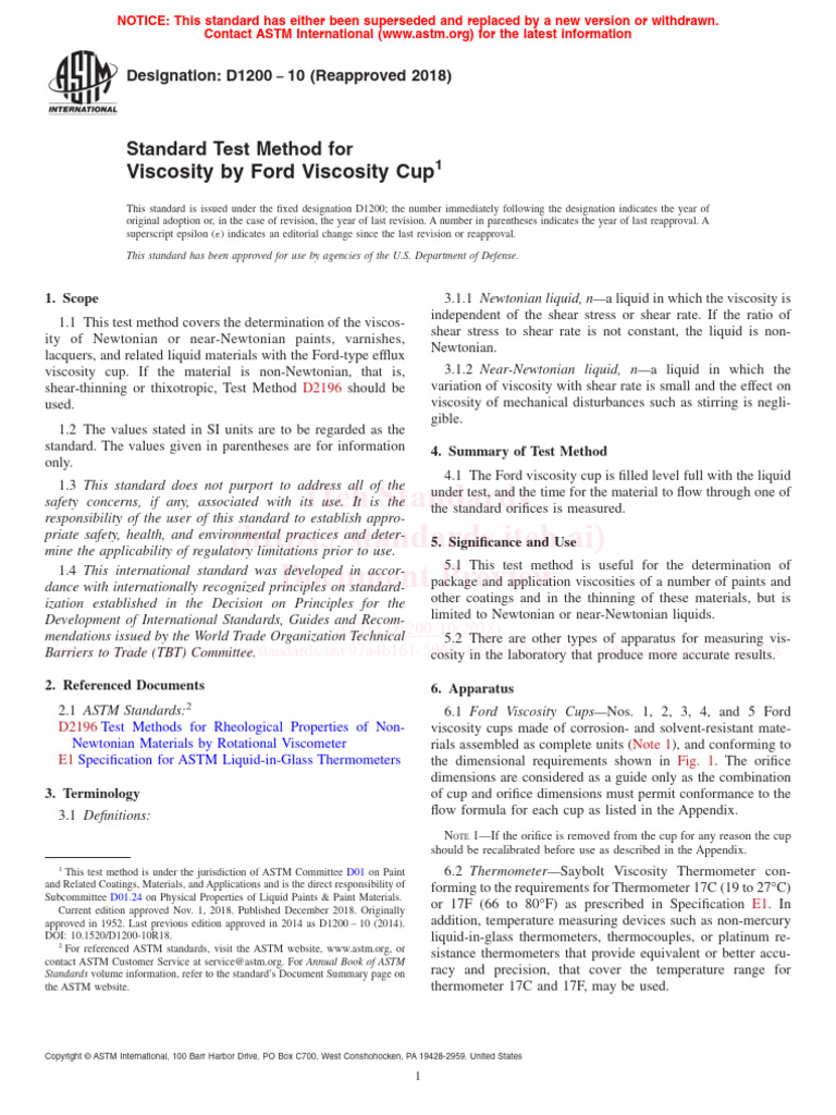 Astm D1200 | PDF | Viscosity | Shear Stress