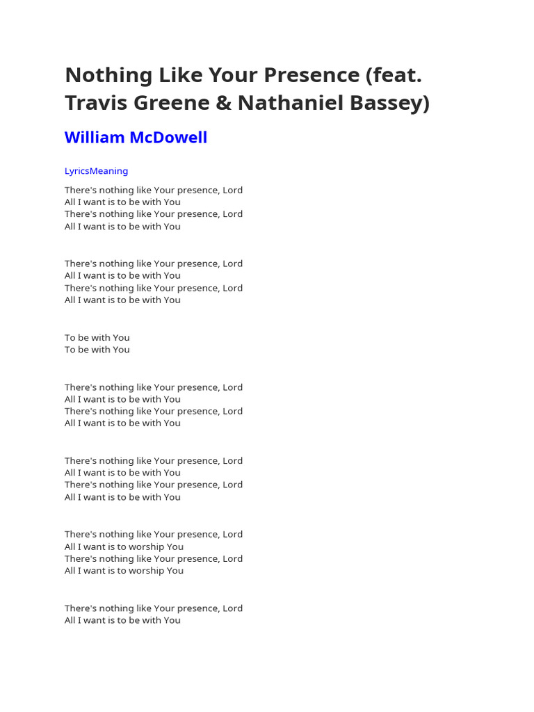 Nothing Like Your Presence (Feat. Travis Greene & Nathaniel Bassey) | PDF