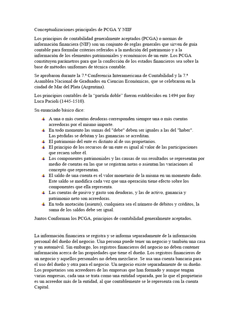 Conceptualizaciones Principales de PCGA Y NIIF | PDF | normas ...