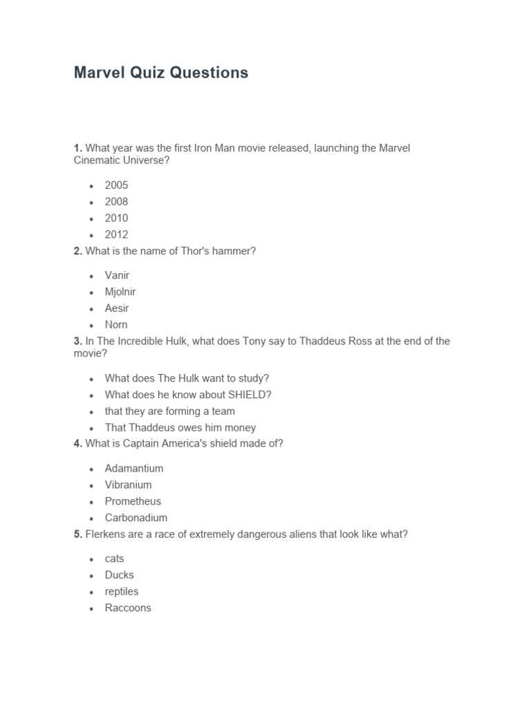 Marvel Quiz Questions | Download Free PDF | Marvel Comics | Marvel ...