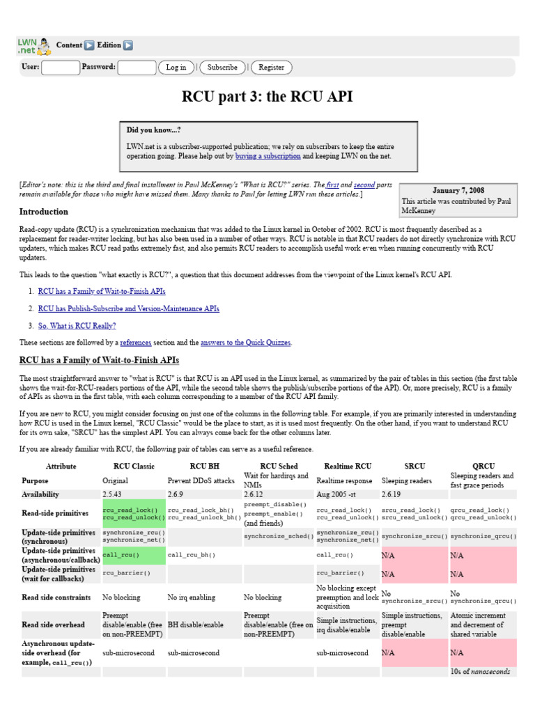 RCU Part 3: The RCU API | PDF | Pointer (Computer Programming ...