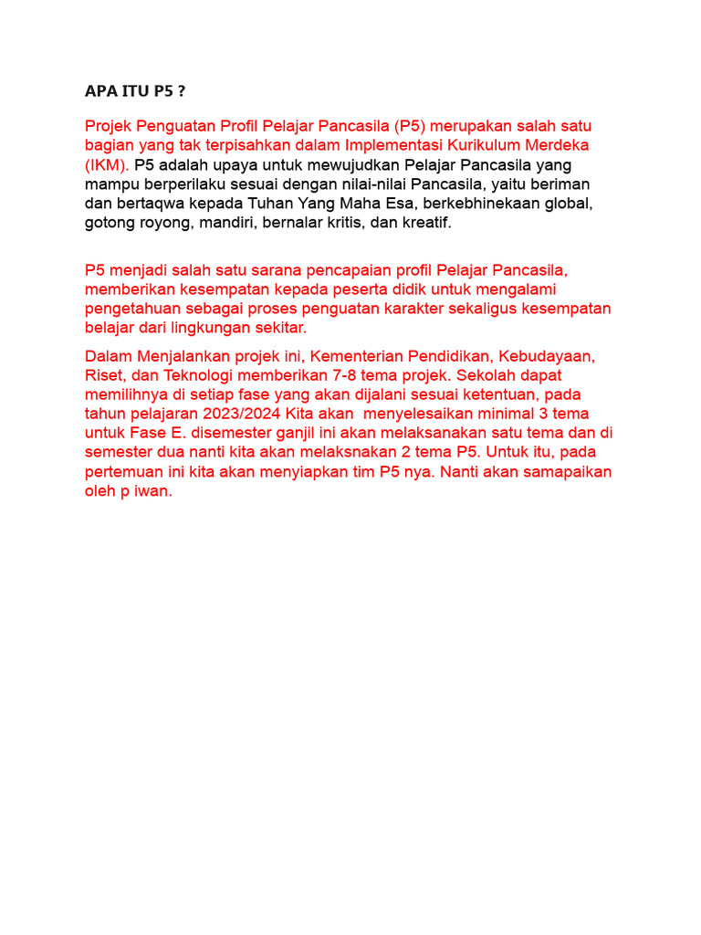 Apa Itu P5 | PDF | Karier & Perkembangan | Seni