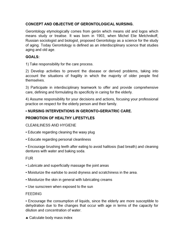 Concept and Objective of Gerontological Nursing | PDF | Geriatrics ...