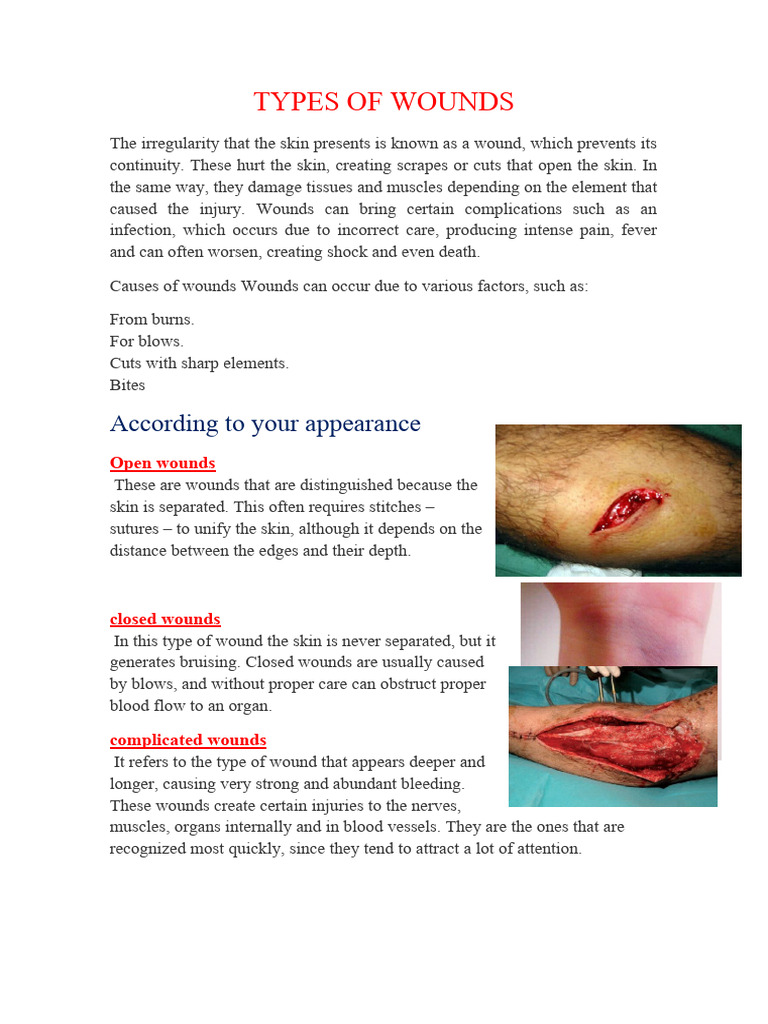Types of Wounds | PDF | Wound | Skin
