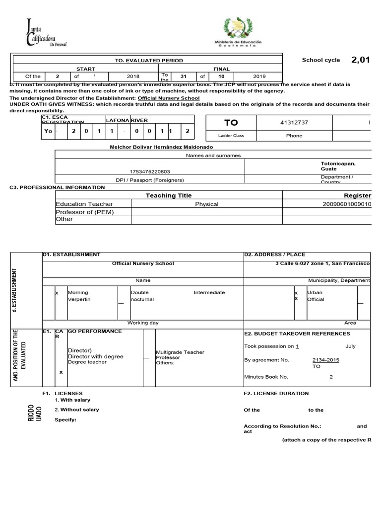 MINEDUC Service Sheet | PDF