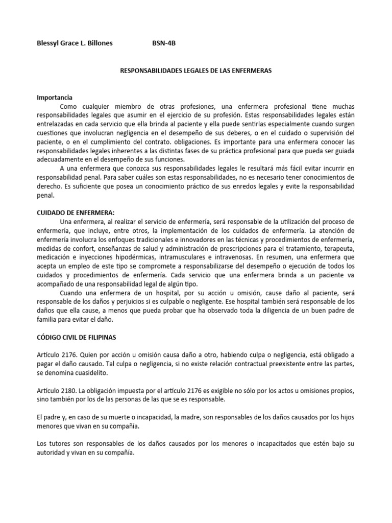 Responsabilidades Legales de Las Enfermeras | PDF | Enfermería