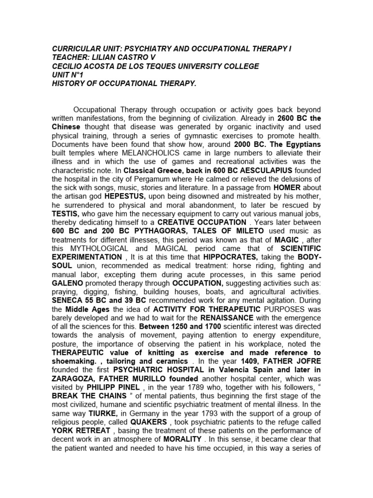 History of Occupational Therapy | PDF | Occupational Therapy | Physical ...