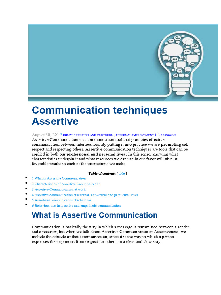 Assertive Communication Techniques | PDF | Communication | Nonverbal ...