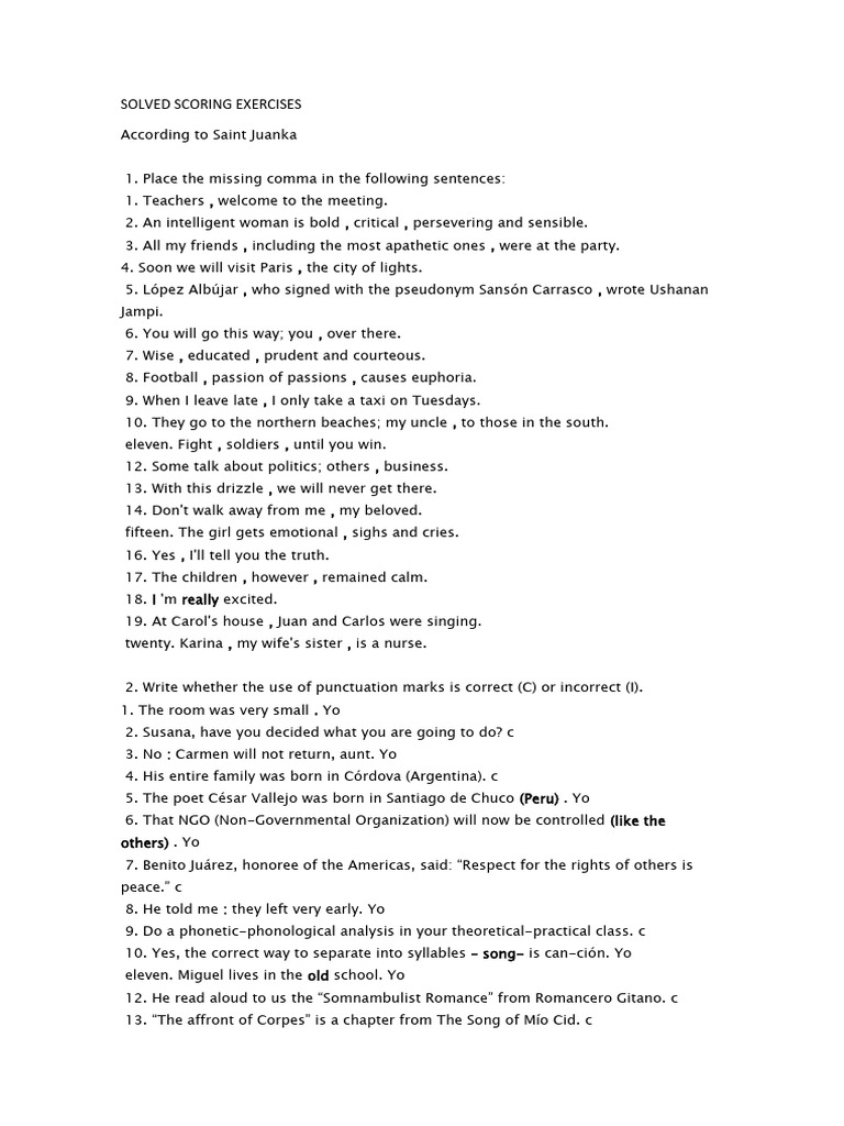 Solved Scoring Exercises | PDF | Punctuation | Linguistics