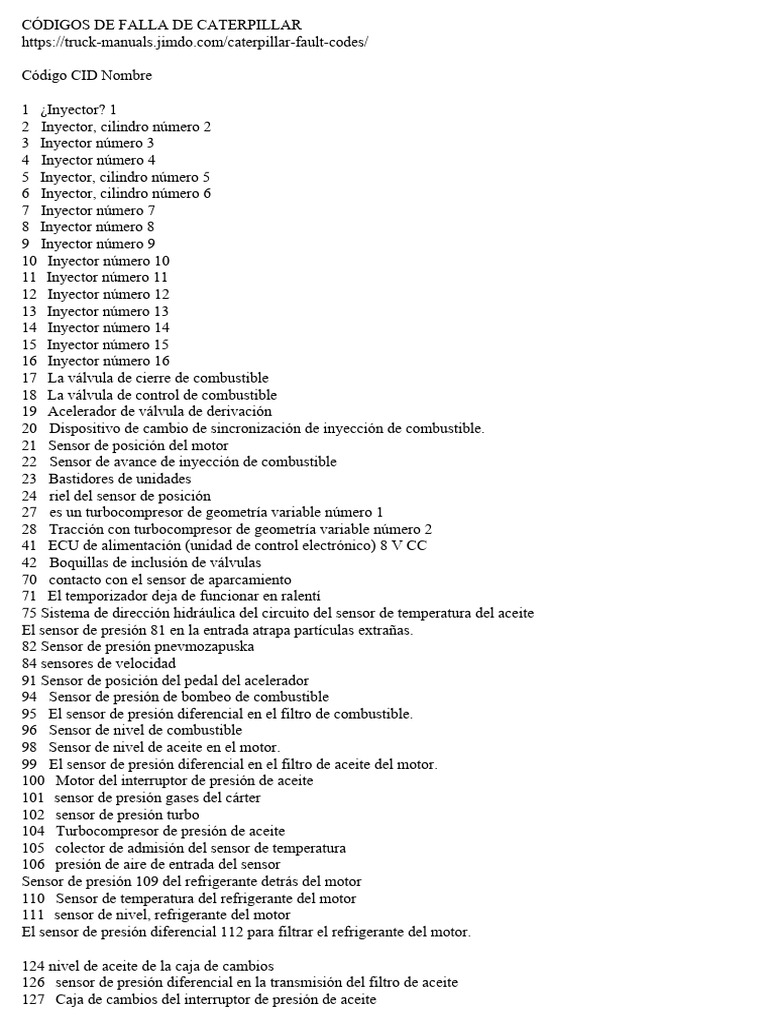 Códigos de Falla de Caterpillar PDF | PDF | Inyección de combustible ...